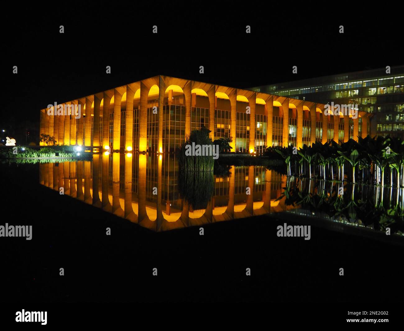 The Itamaraty Palace by Ocsar Niemeyer lit up at night. Brasilia ...
