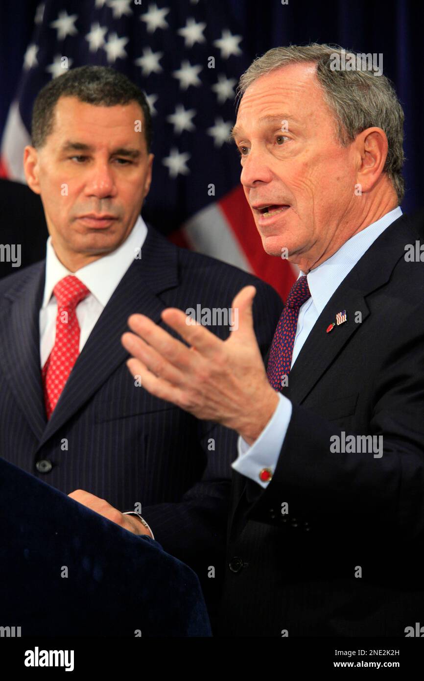 New York City Mayor Michael Bloomberg, right, is joined by N.Y. Gov ...