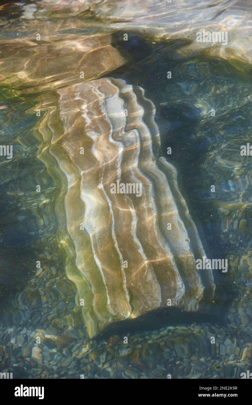 Thermal pool in archeological site of Hierapolis. Pamukkale landmark ...