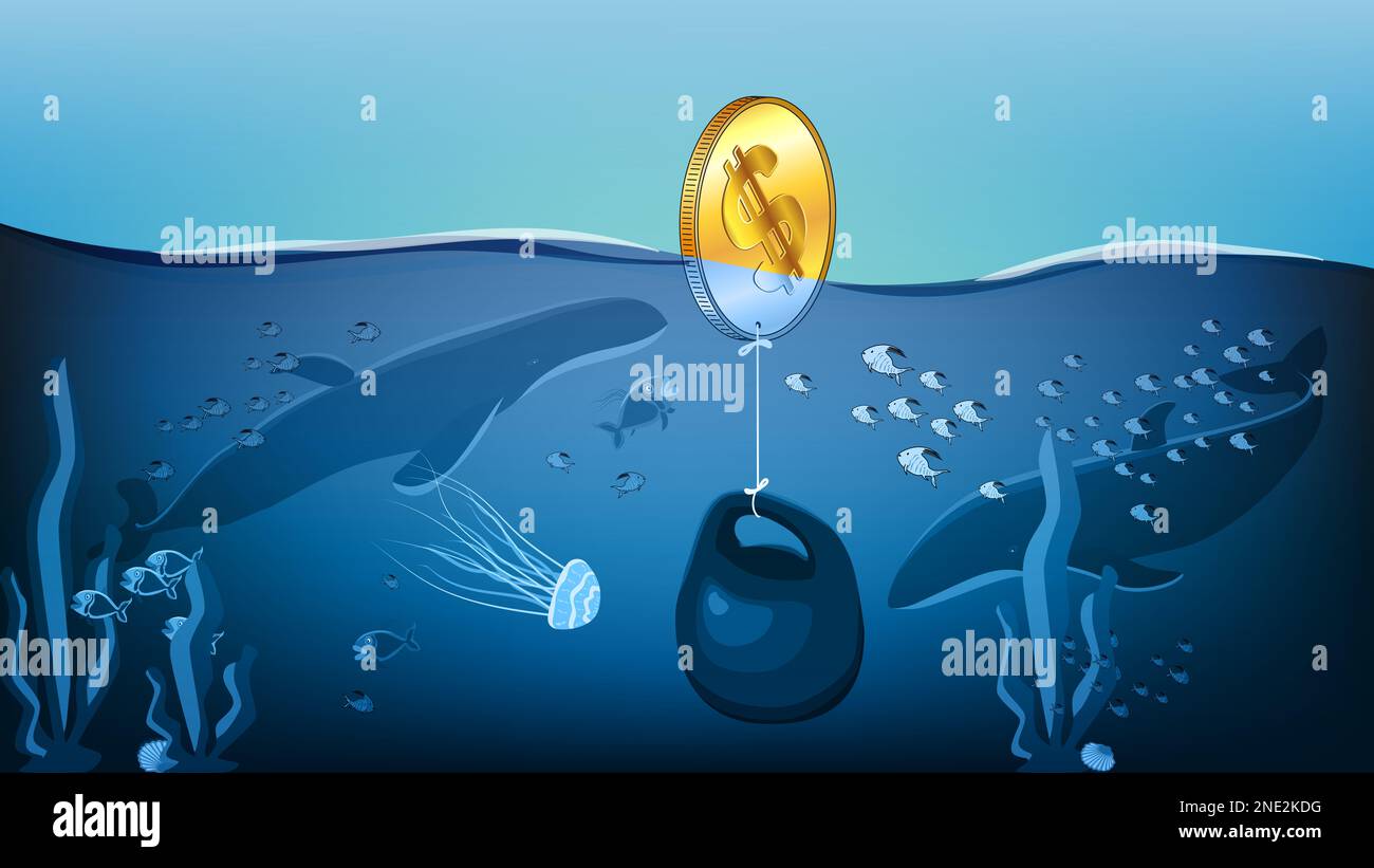 Gold coin american dollar is pulled to the bottom by heavy kettlebell ...