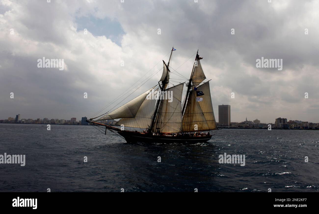 The U.S.-flagged vessel Amistad nears the port of Havana , Thursday ...
