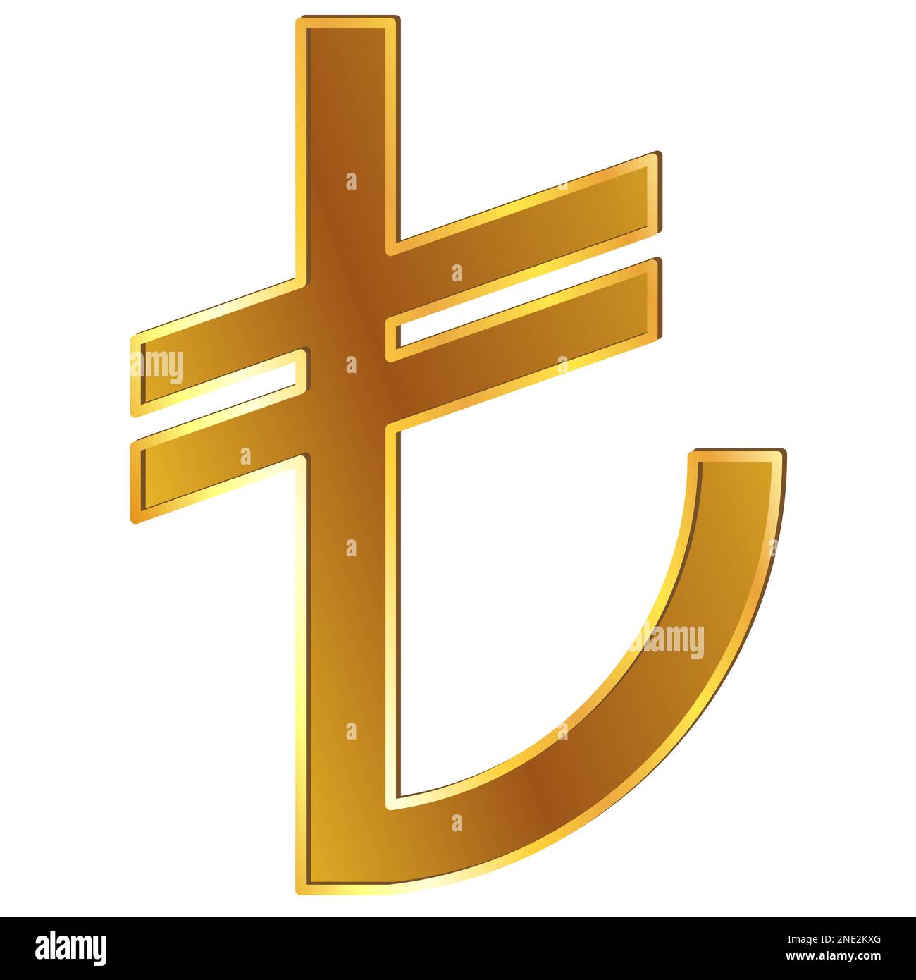 Turkish lira TRY currency golden sign front view isolated on white ...