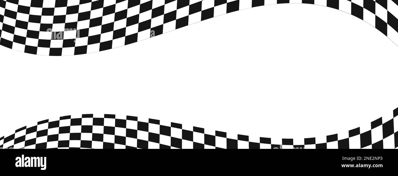 Waving race flags background. Warped black and white squares pattern with copyspace. Motocross ...