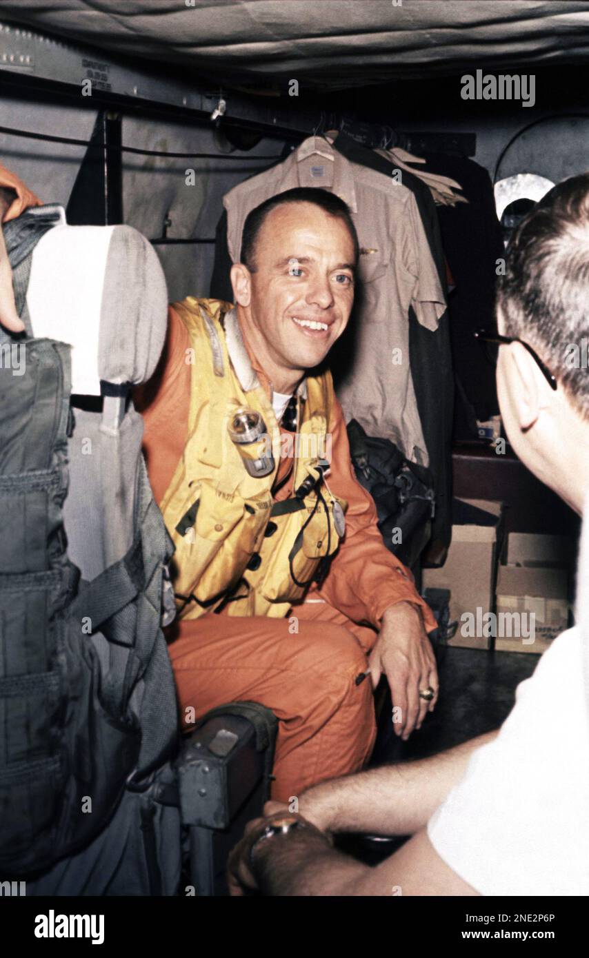 Astronaut Alan Shepard aboard the USS Lake Champlain on May 5, 1961 ...