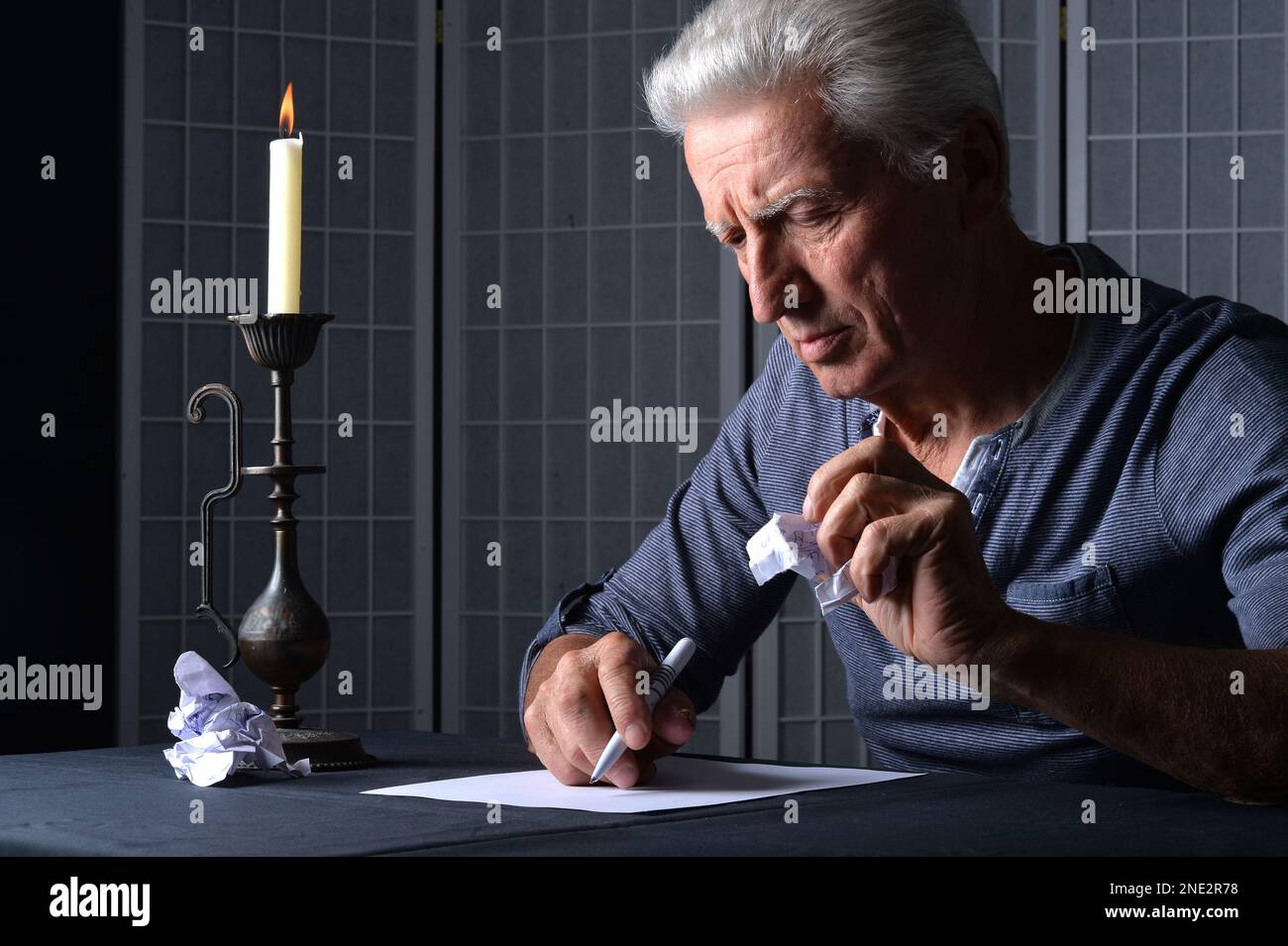old man writing a letter at home Stock Photo - Alamy