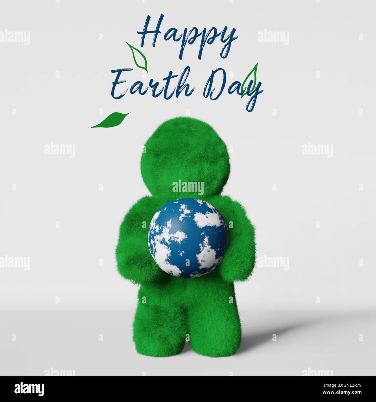 Happy Earth Day card April 22 Cute green grass Yeti blue planet 3d ...