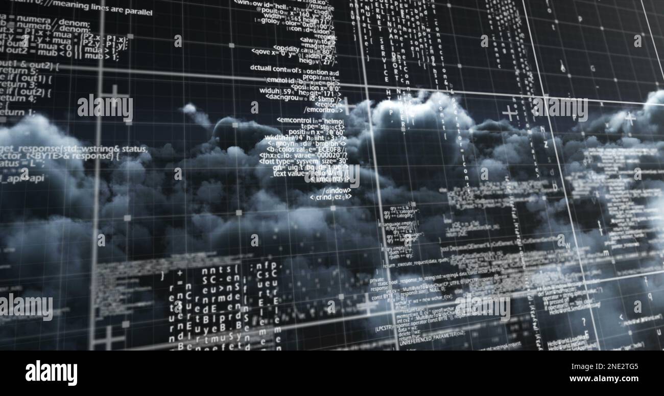 Composition of data processing over sky with clouds Stock Photo - Alamy