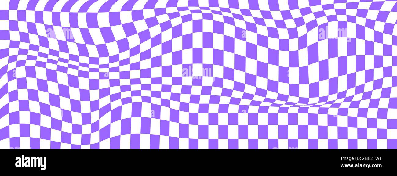 Checkered optical illusion. Distorted chessboard with purple and white ...