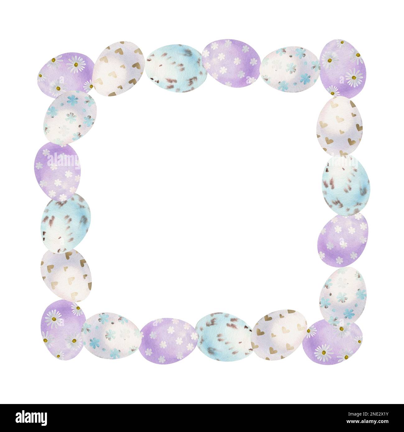 Watercolor hand drawn Easter celebration clipart. Border frame of eggs ...