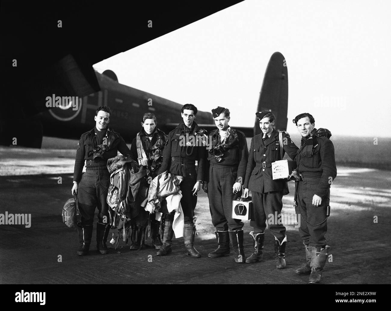 The crew of Lancaster bomber “H for Harry”, seen on their return from ...