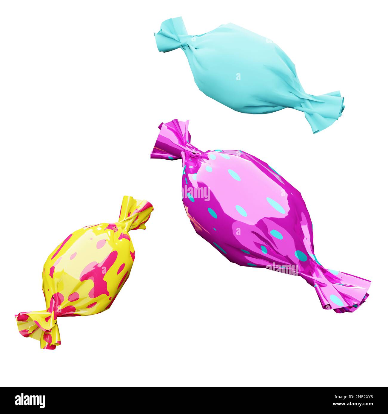 Candies on white background 3D render realistic picture bounce, gravity ...