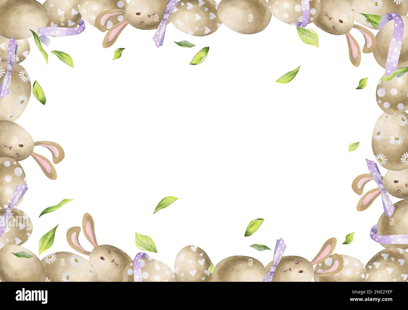 Watercolor hand drawn Easter celebration clipart. Border frame of eggs ...