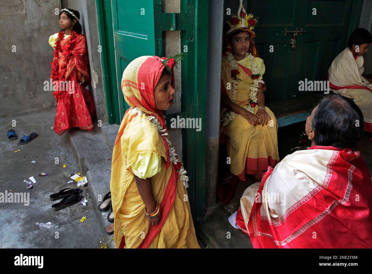 Hindu girls aged below 12 years wait to be worshipped as Kumari, or ...