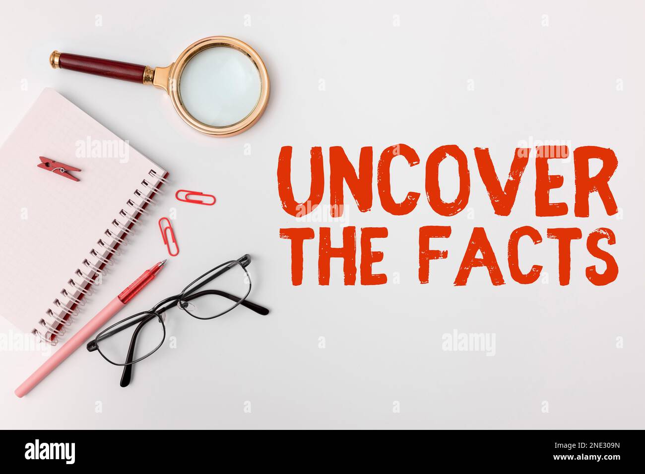Conceptual caption Uncover The Facts. Business concept Find the truth ...