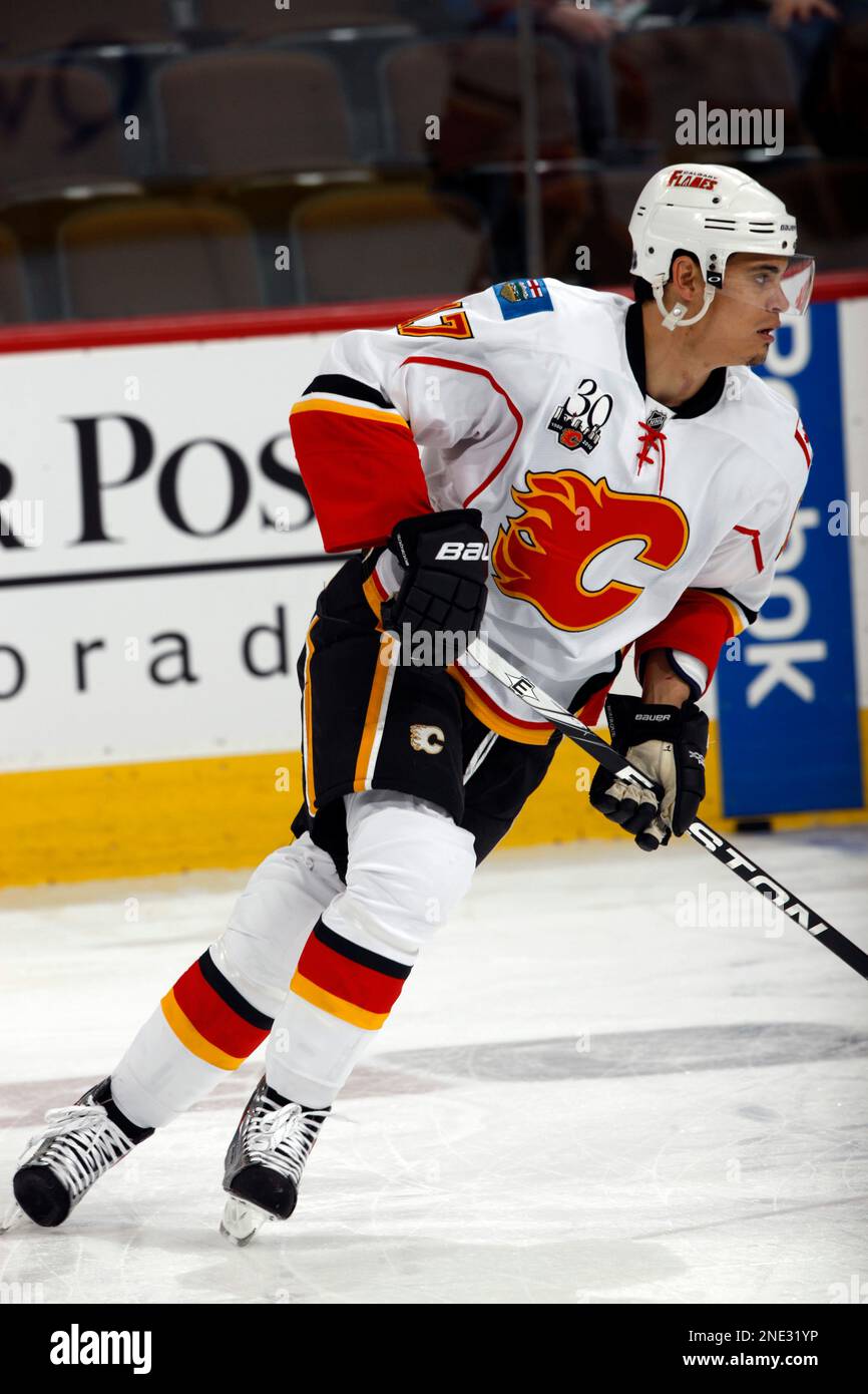 Calgary Flames left winger Rene Bourque warms up before facing the ...