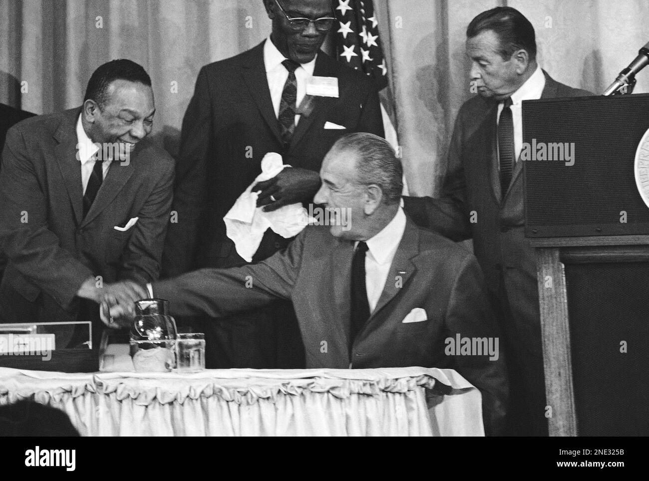 Washington, D.C. Mayor Walter Washington chats with President Lyndon B ...