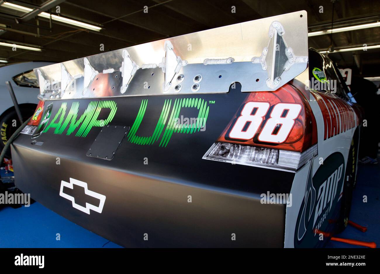 The new spoiler is shown on NASCAR driver Dale Earnhardt, Jr.'s car ...