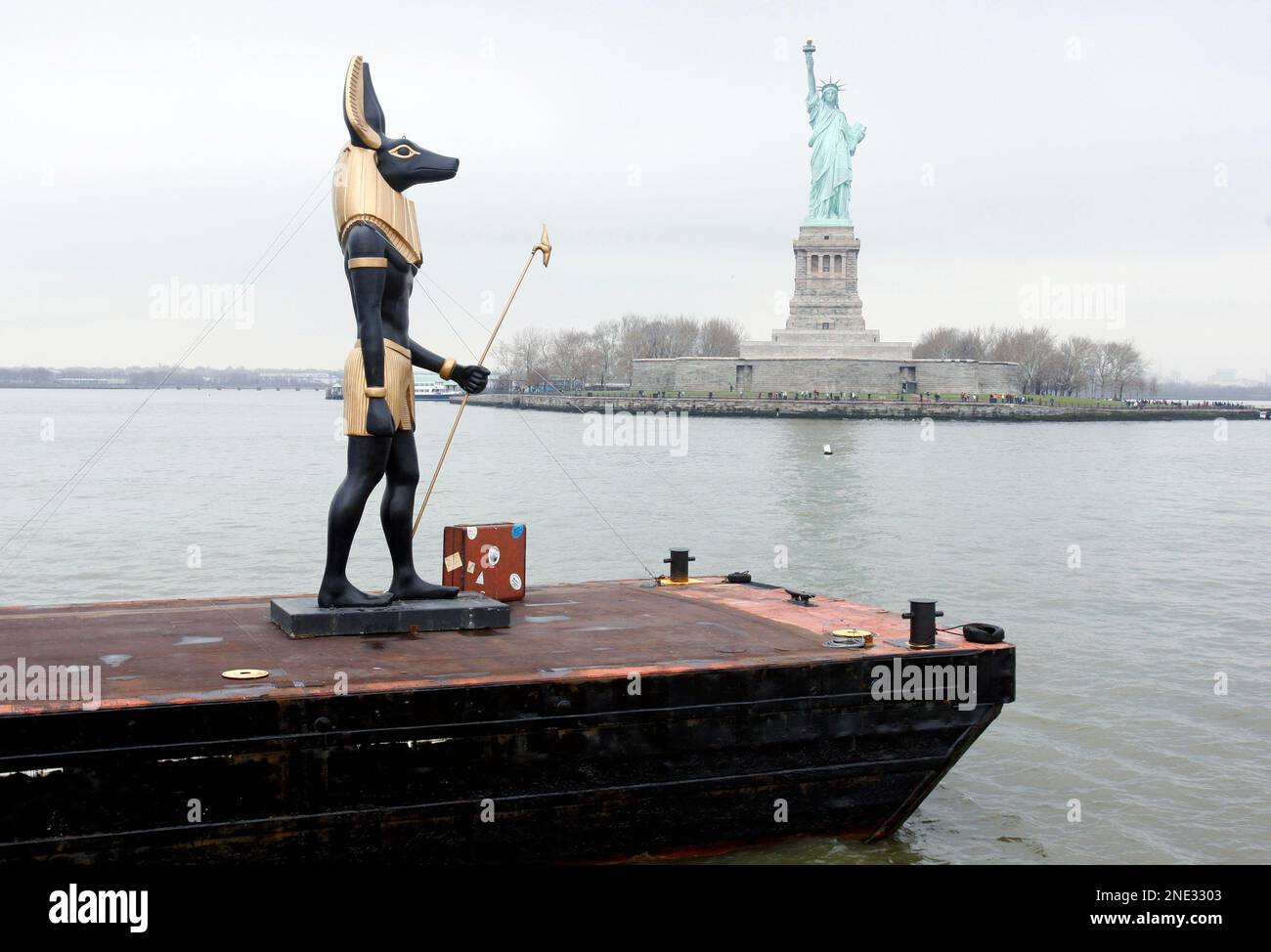 A 25-foot tall replica statue of the Egyptian god Anubis, with a ...