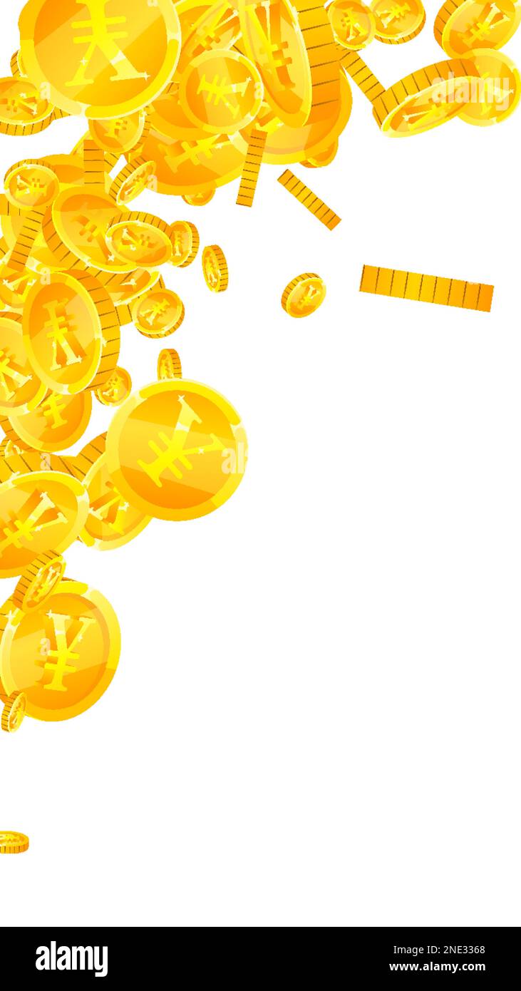 Chinese yuan coins falling. Scattered gold CNY coins. China money ...