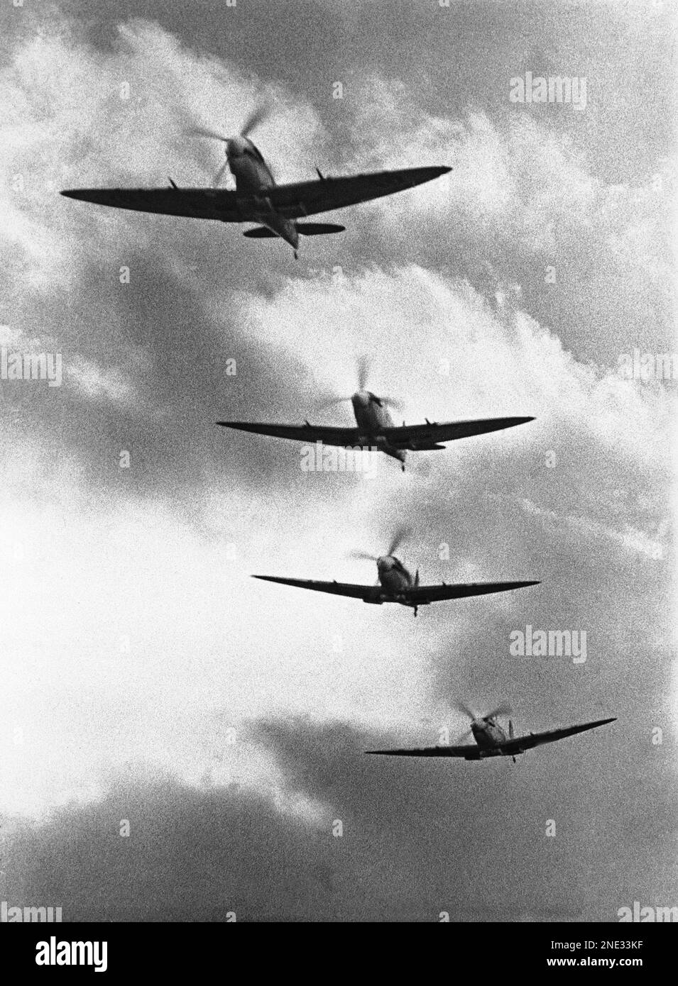 The new Royal Air Force Spitfires, flying in formation, somewhere over ...