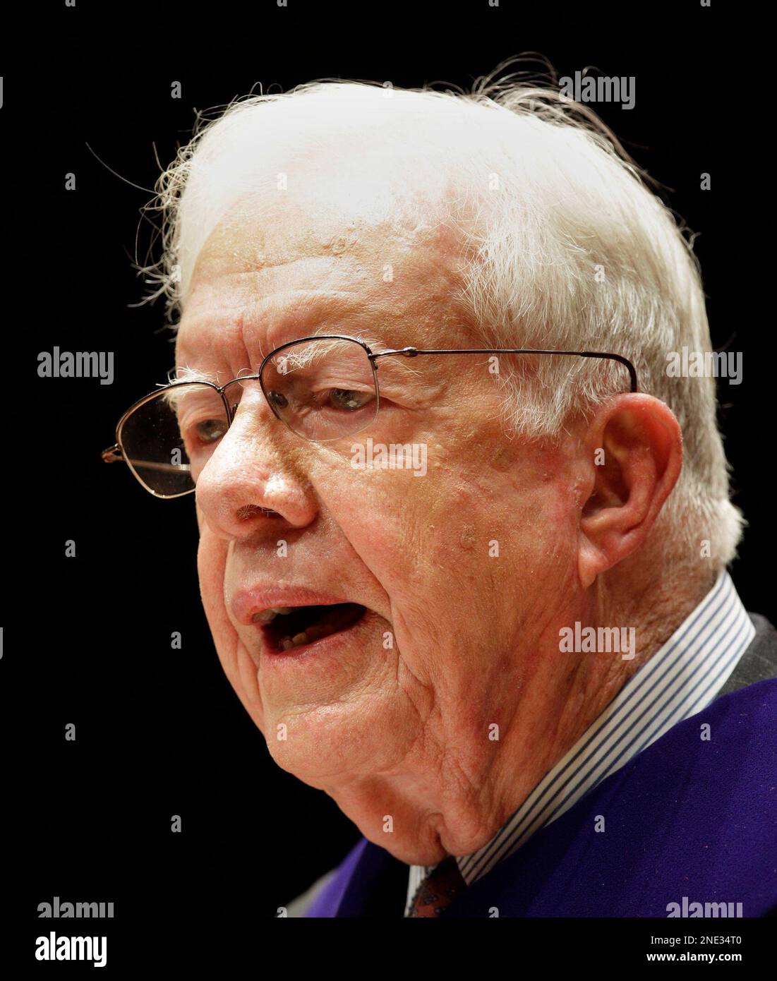 Former U.S. President Jimmy Carter delivers a speech about North Korea ...