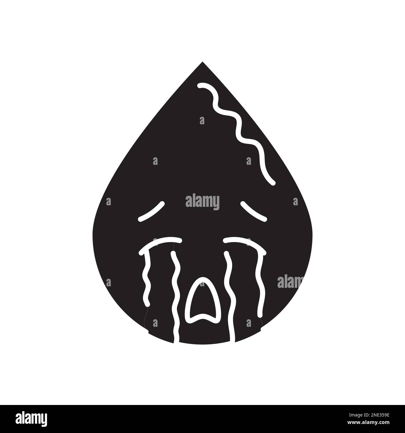 Crying blue character in the shape of a drop color line icon. Mascot of ...