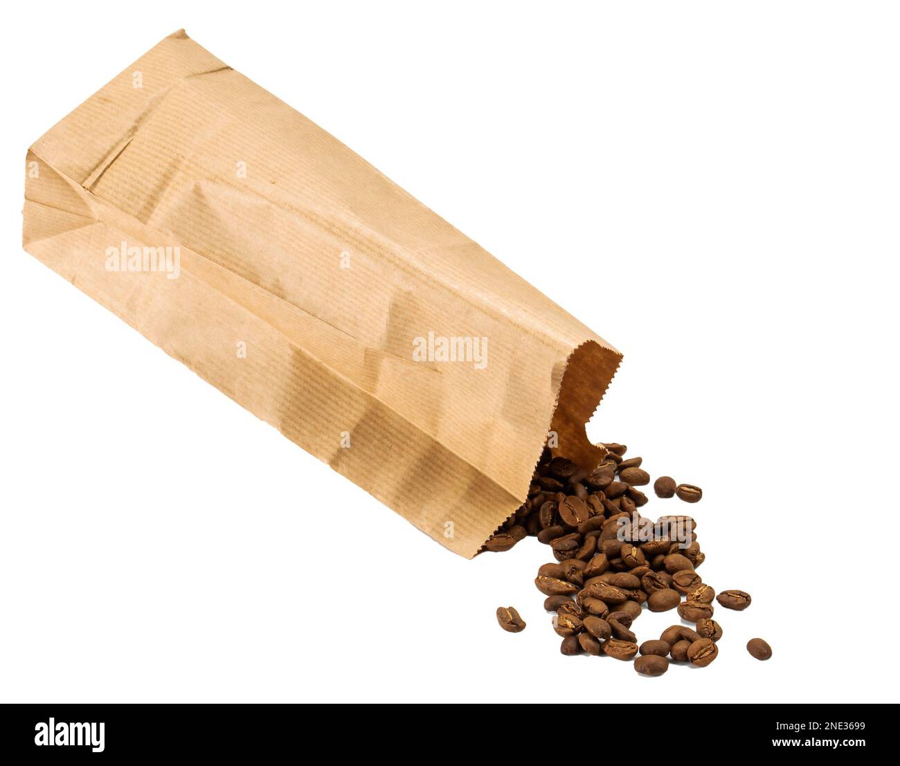 coffee grains spill out of a paper bag isolate on a white background ...