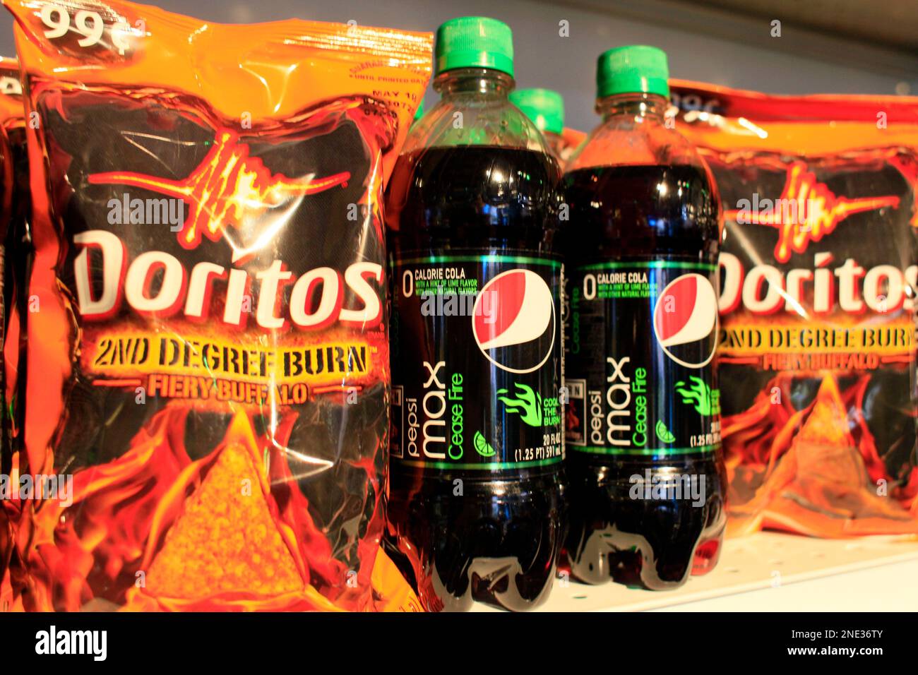 Doritos and Pepsi Max Ceasefire sodas are on display together during ...