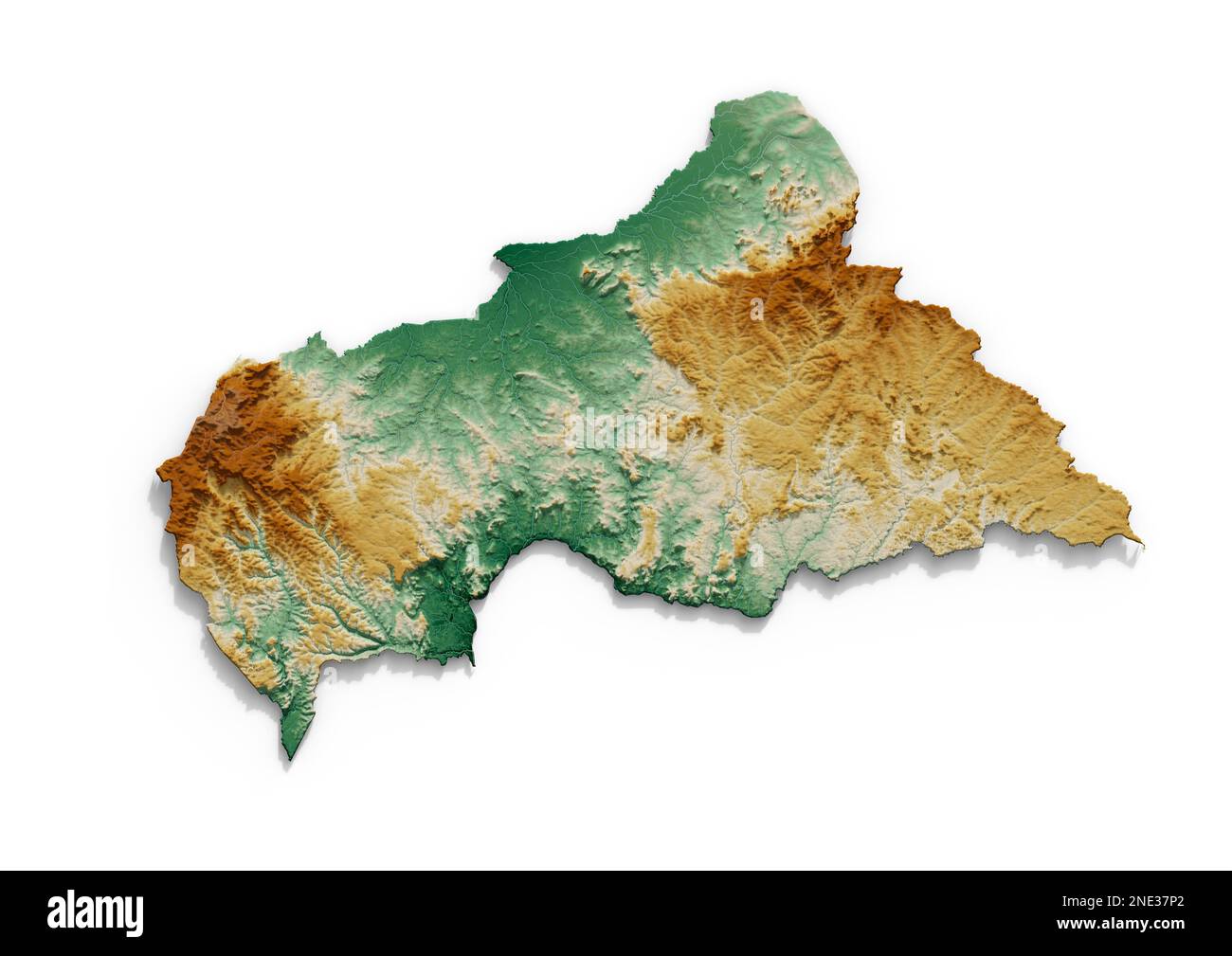 Central African Republic. Highly detailed 3D rendering of shaded relief ...