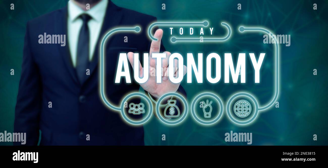 Conceptual caption Autonomy. Word for vehicle that can guide itself ...