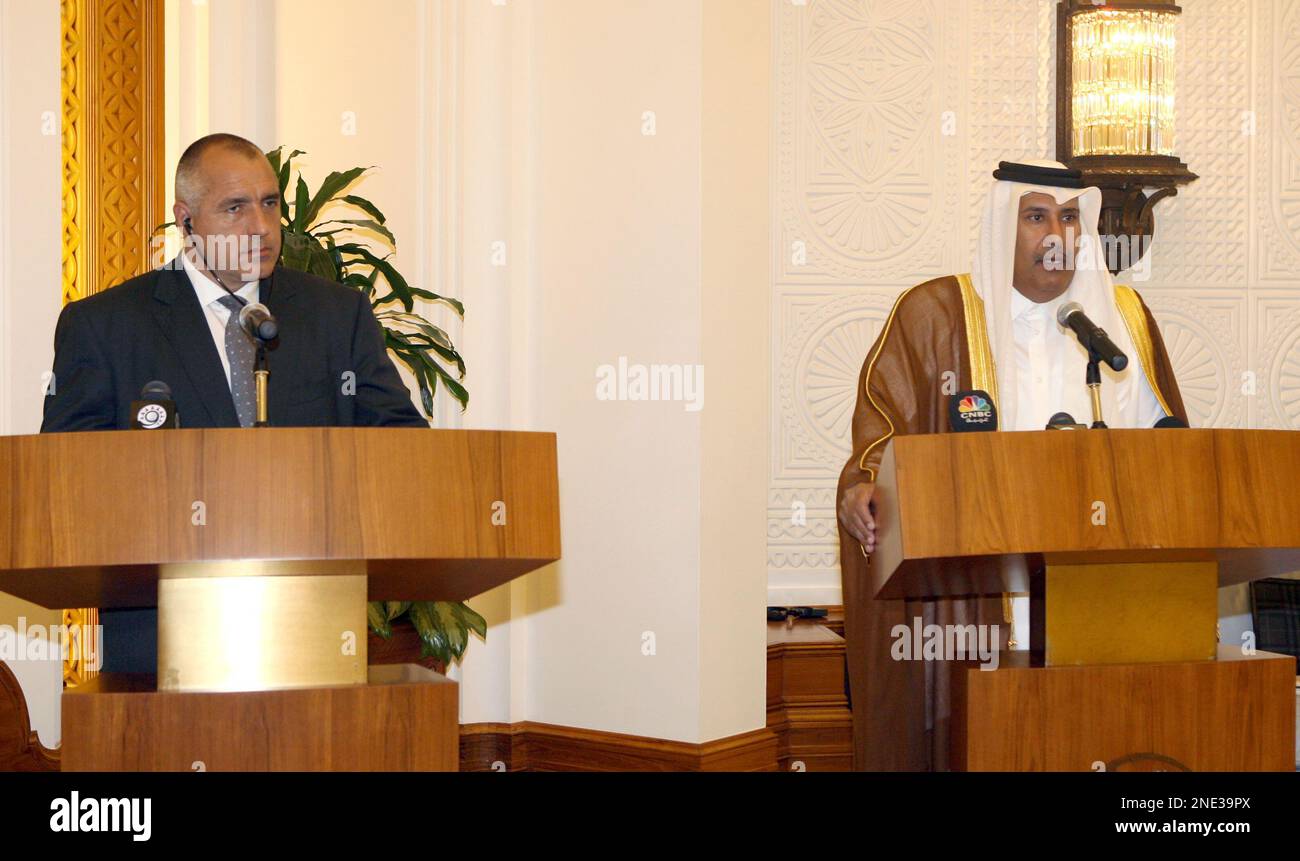 Bulgarian Prime Minister Boyko Metodiev Borisov, left, and Qatar Prime ...