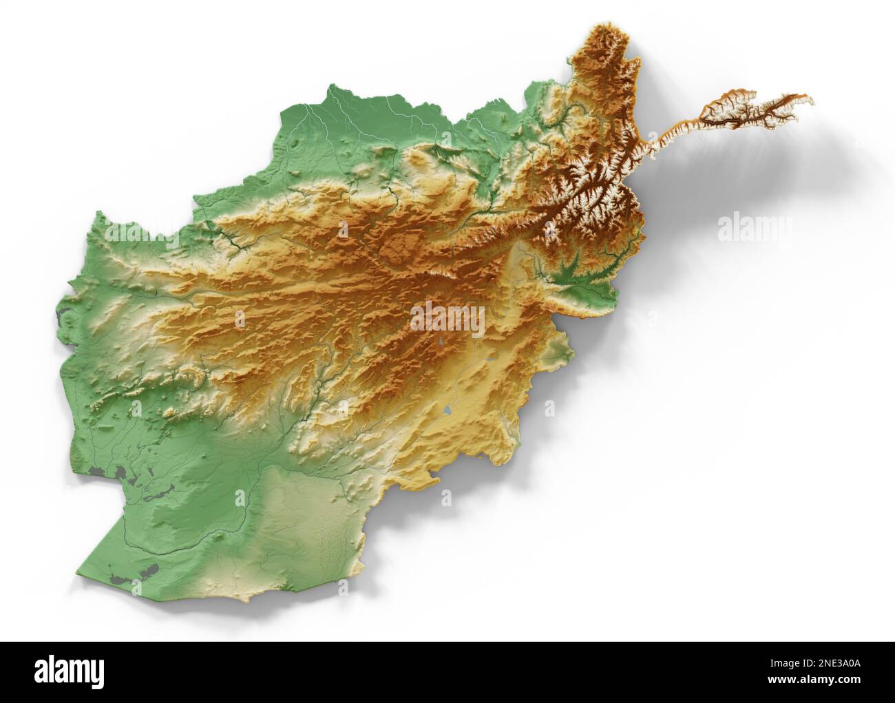 Afghanistan. Highly detailed 3D rendering of shaded relief map with ...