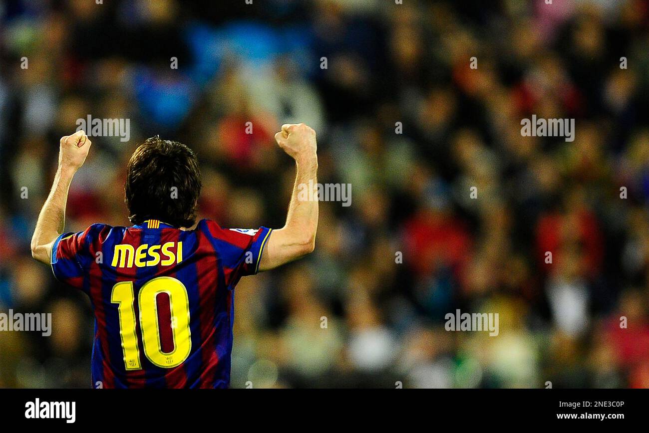 FC Barcelona's Lionel Messi from Argentina celebrates after scoring ...