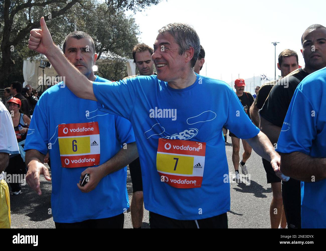 Portuguese Prime Minister Jose Socrates gives a thumbs up while he ...