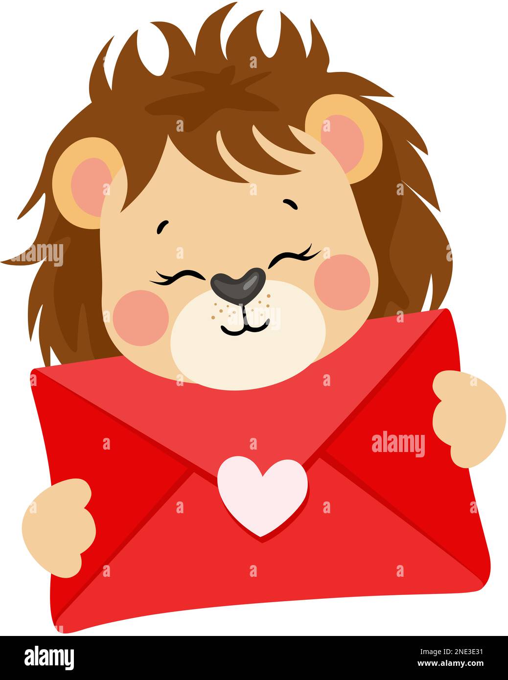 Loving lion holding a valentine letter envelope Stock Photo - Alamy