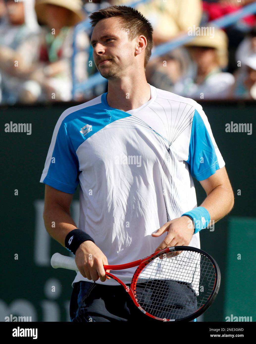 Robin Soderling, of Sweden, reacts after missing a point against Andy ...