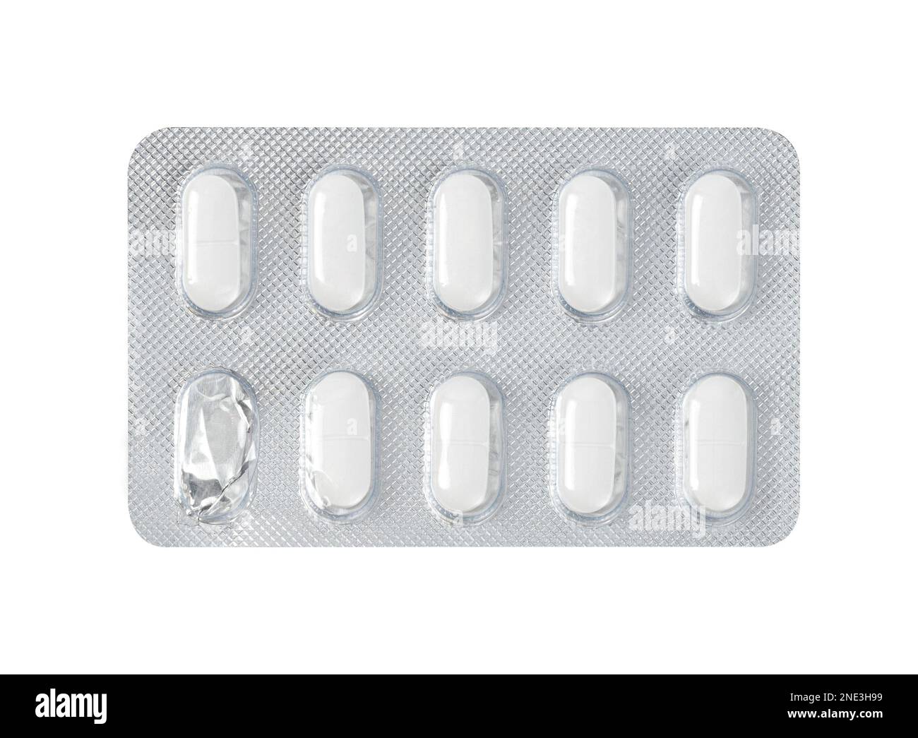 Pharmaceutical drugs in started silver blister packing with one used ...