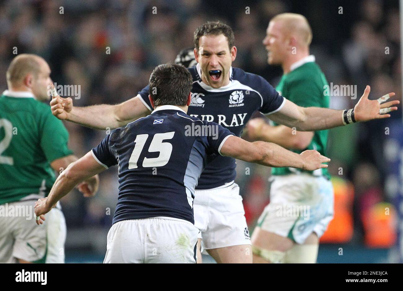 Scotland's Graeme Morrison, right, reacts with Hugo Southwell after ...
