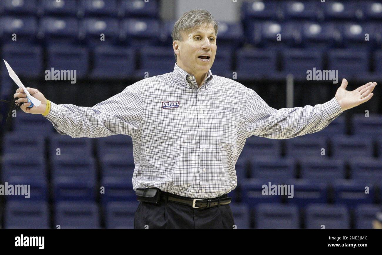 DePaul head coach Doug Bruno urges on his team during NCAA college ...