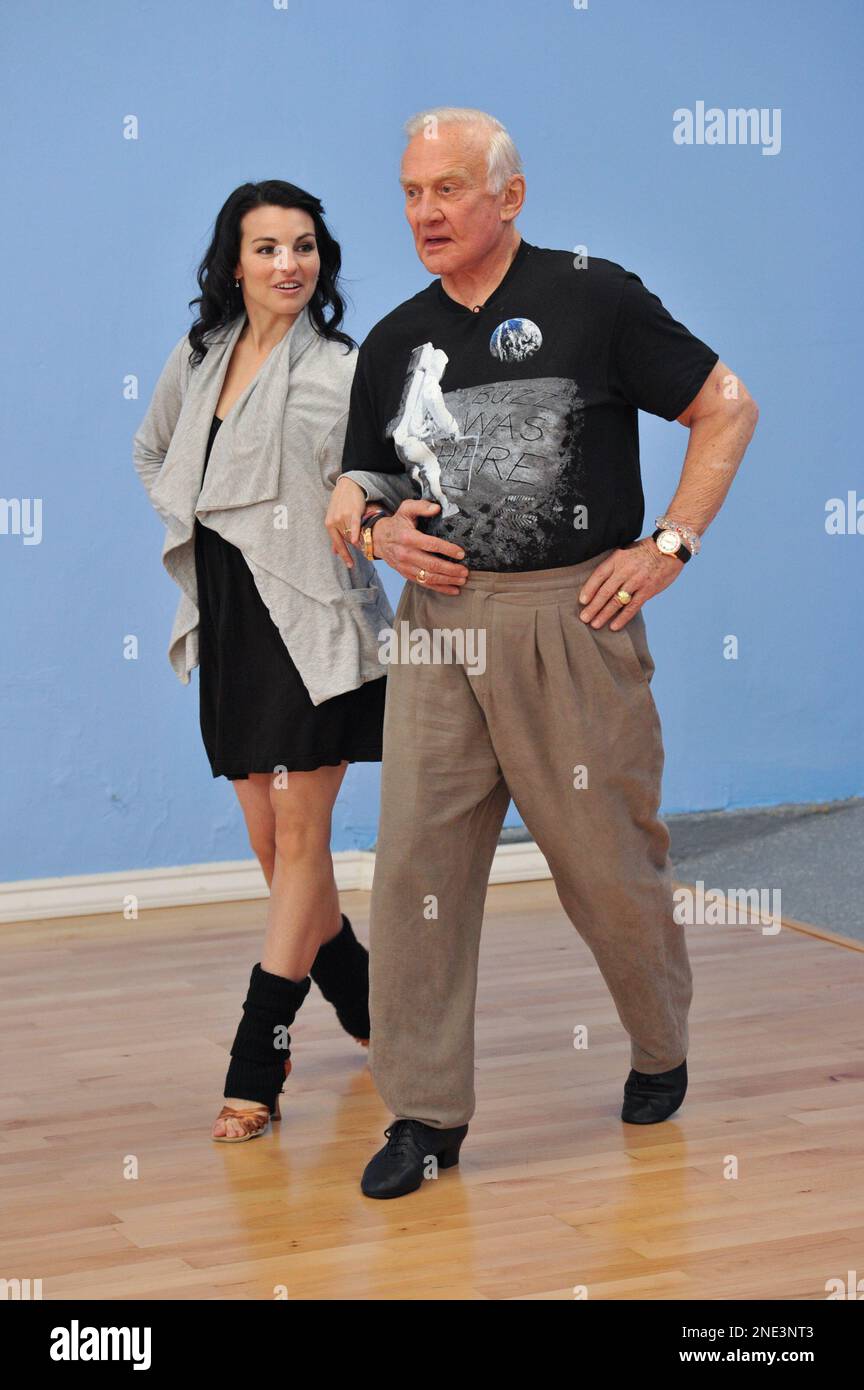 Buzz Aldrin, right, is seen during rehearsals with professional dancer ...