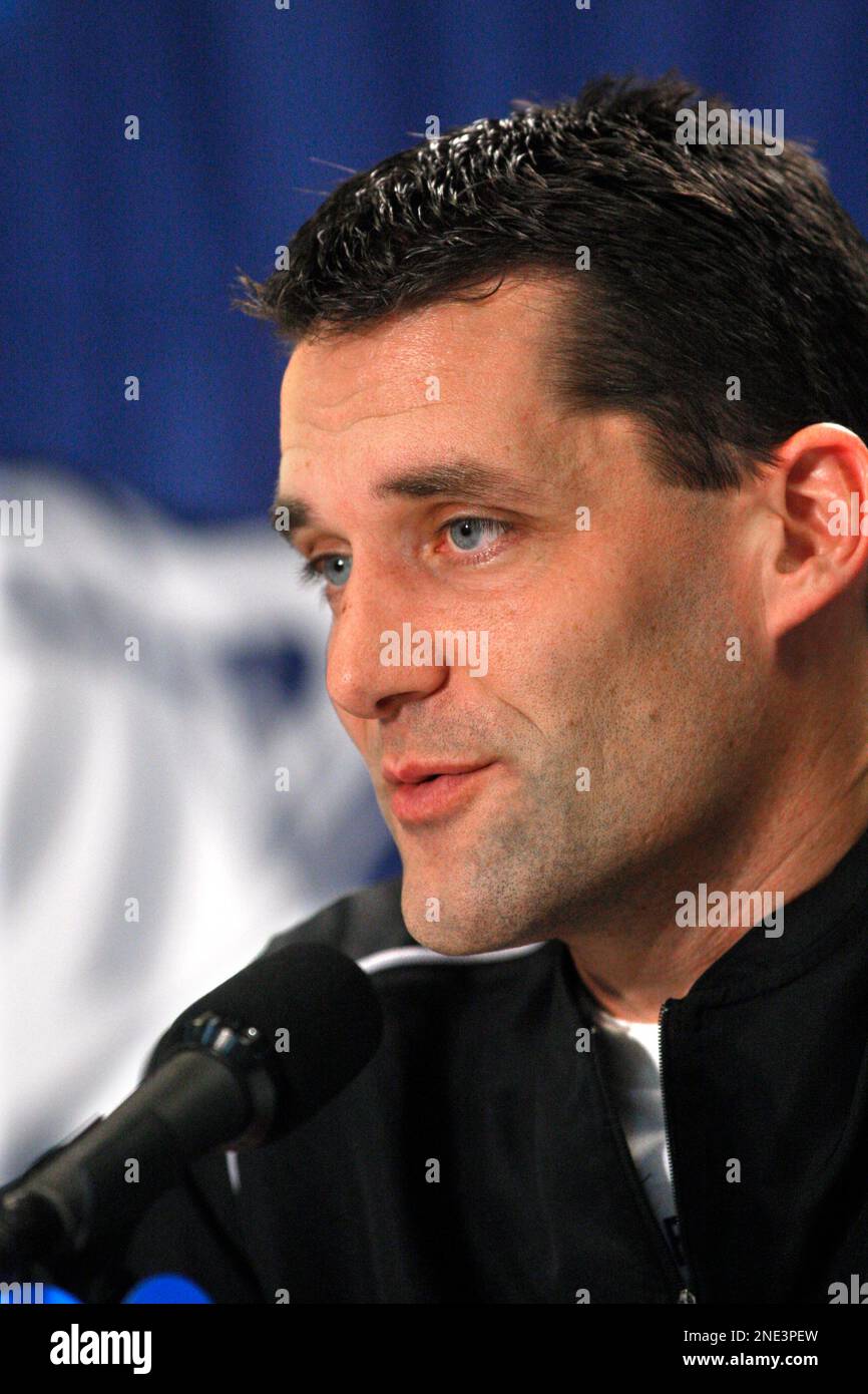 Northern Iowa head basketball coach Ben Jacobson addresses the media ...