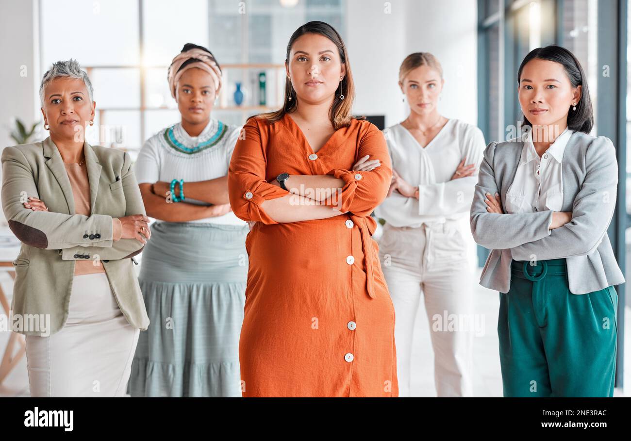 Diversity, portrait and proud professional women with teamwork, global ...