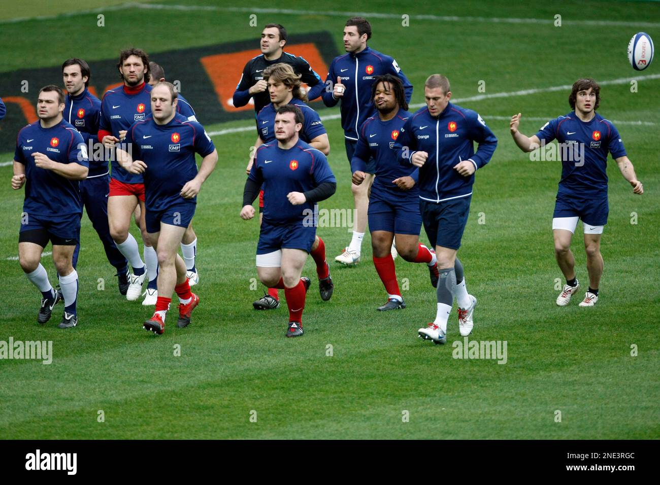 France's rugby players attend the Captain's run at the Stade de France ...