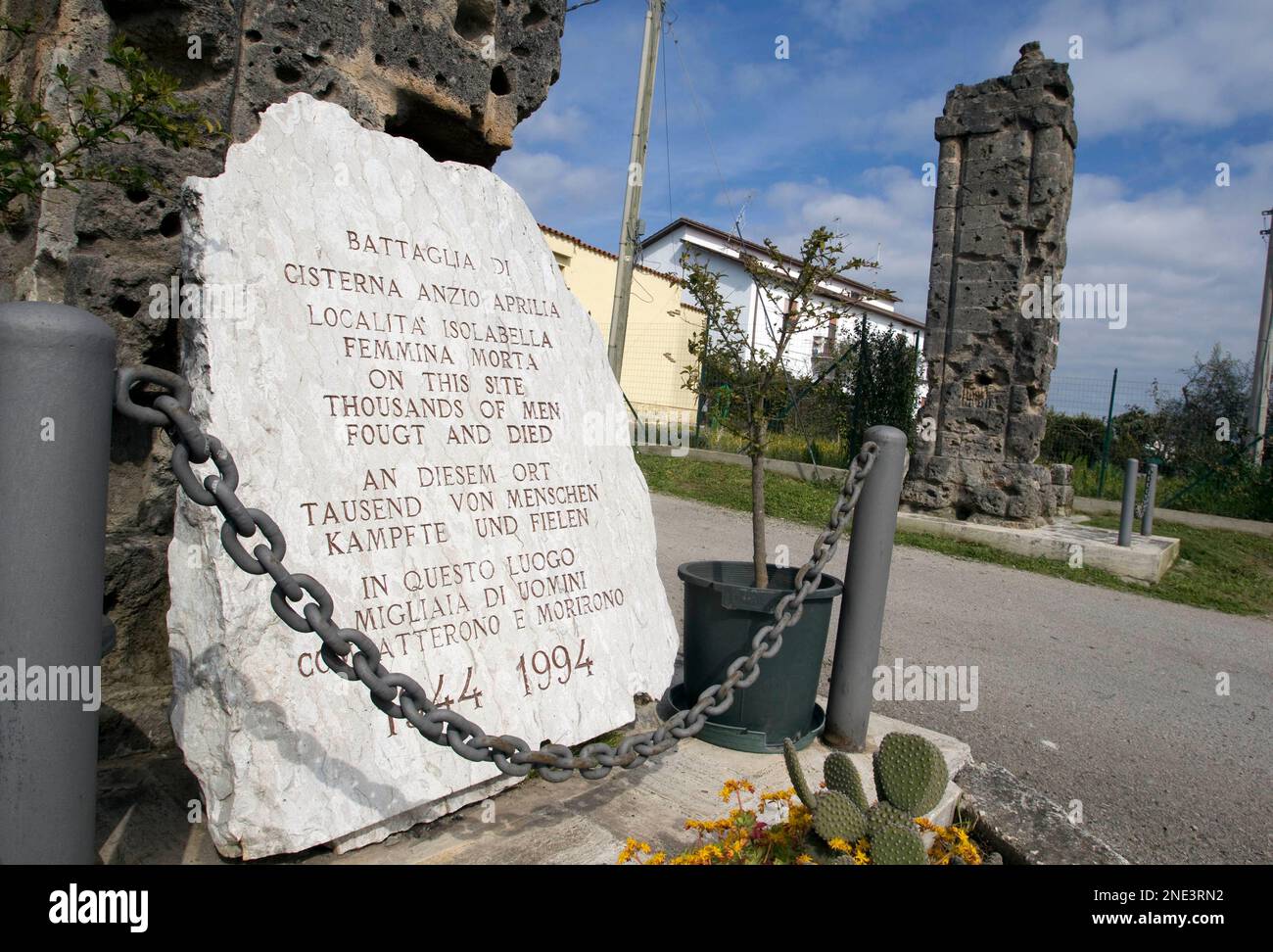 A view of commemorative stone for the WWII battles in Cisterna latina ...