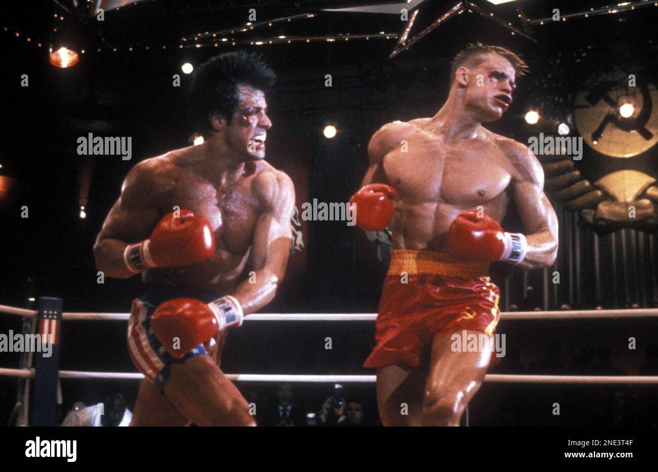 SYLVESTER STALLONE and DOLPH LUNDGREN in ROCKY IV (1985), directed by ...