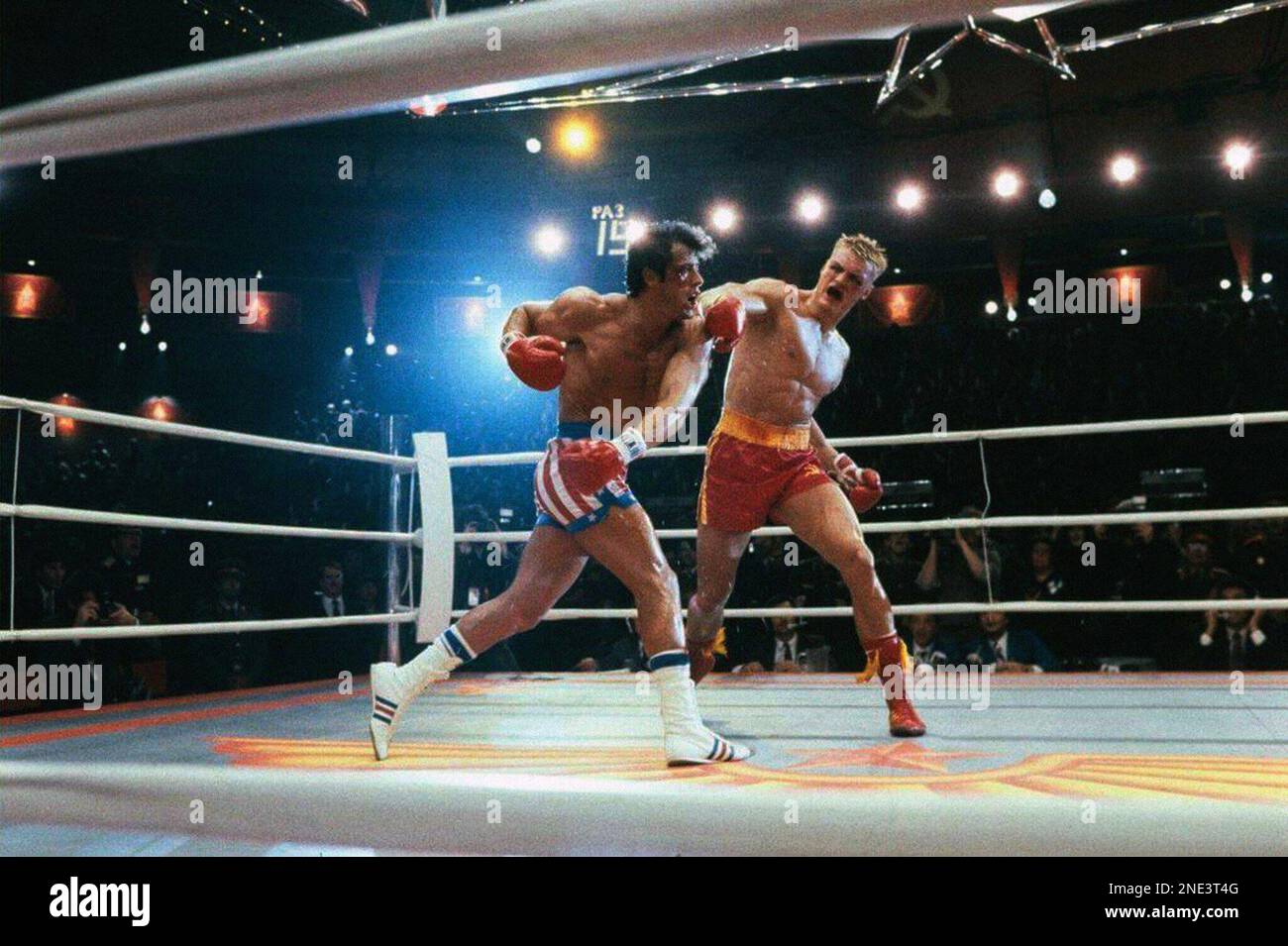 SYLVESTER STALLONE and DOLPH LUNDGREN in ROCKY IV (1985), directed by ...
