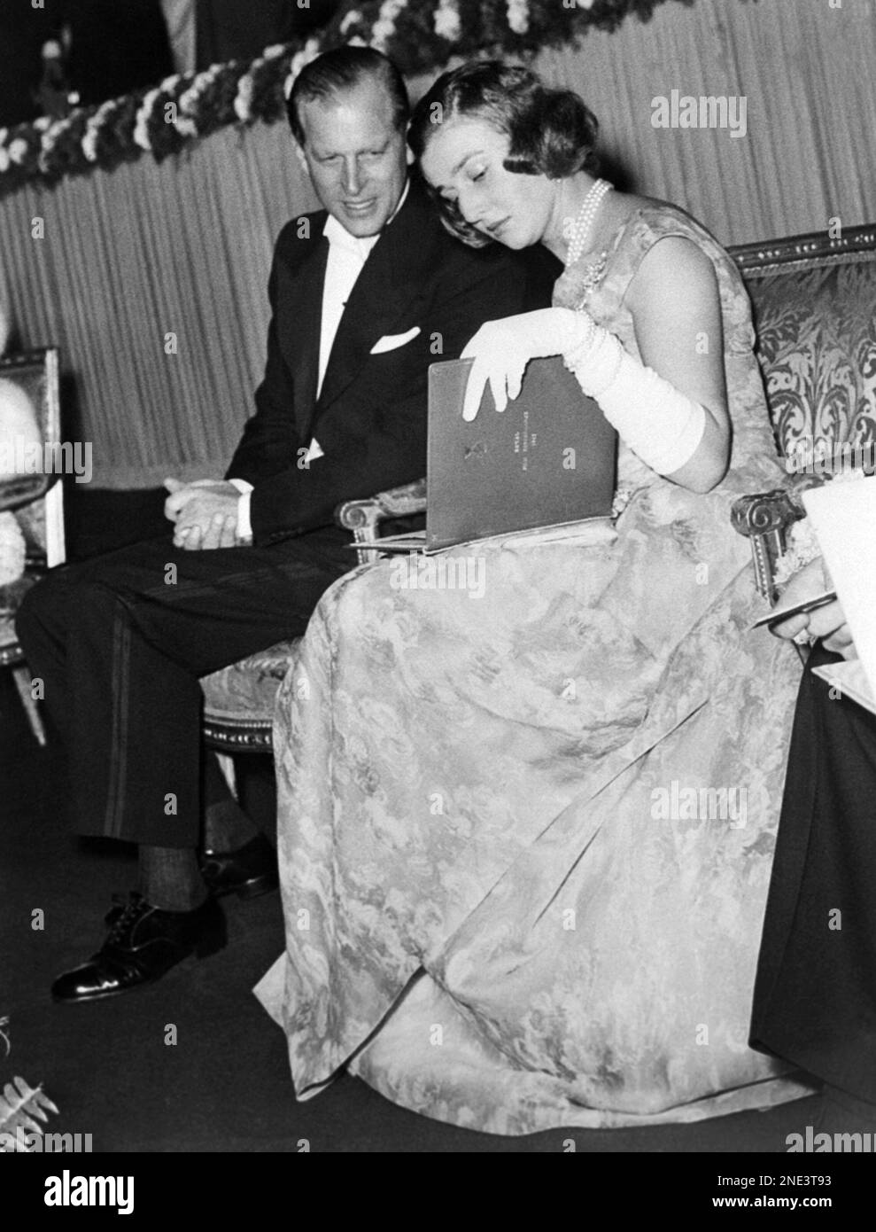 Prince Philip and Princess Alexandra of Kent, shown in the royal box at the Odeon Theatre ...