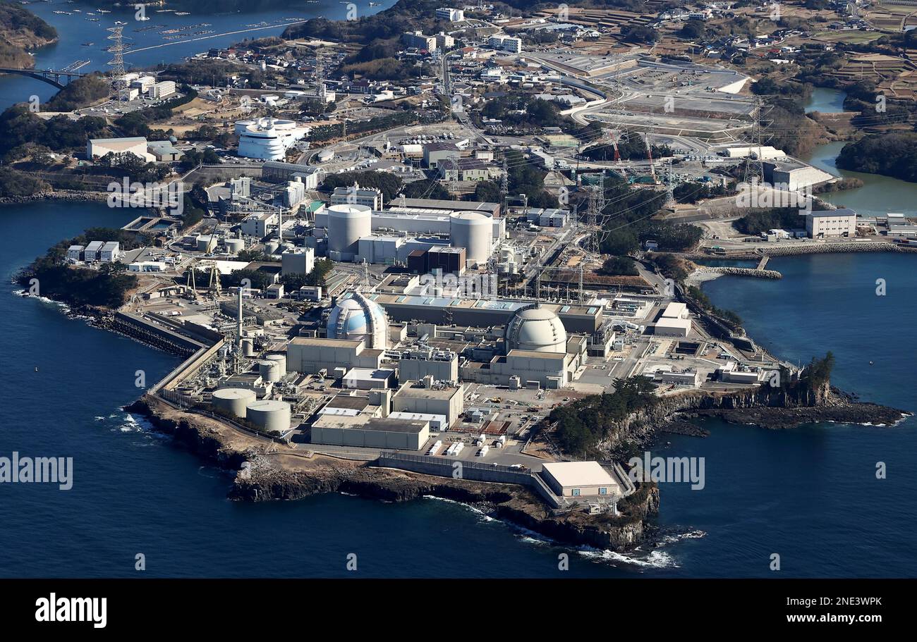 An aerial photo shows Genkai Nuclear Power Plant in Genkai Town, Saga ...