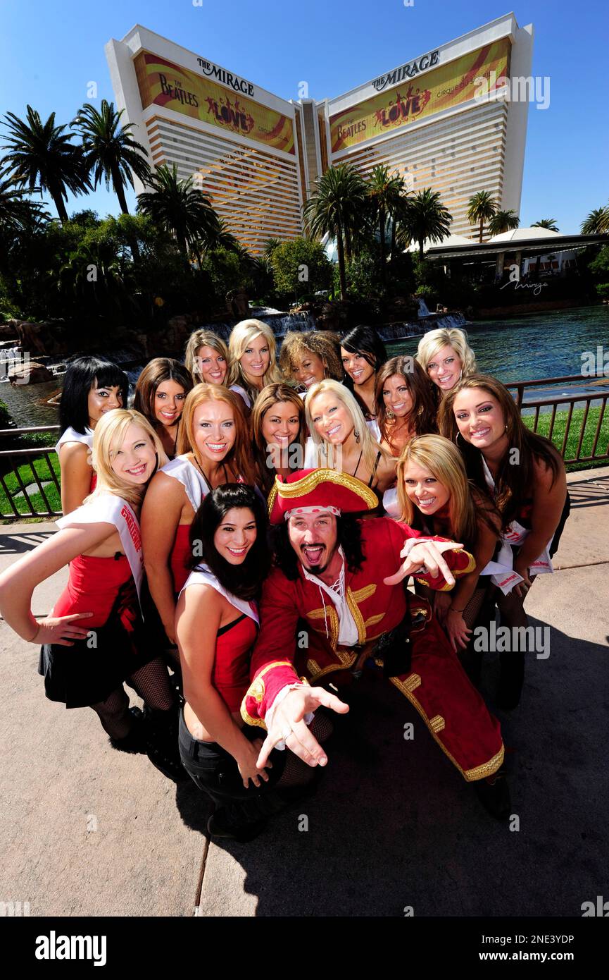 Captain Morgan poses with his Morganettes in Las Vegas during March ...