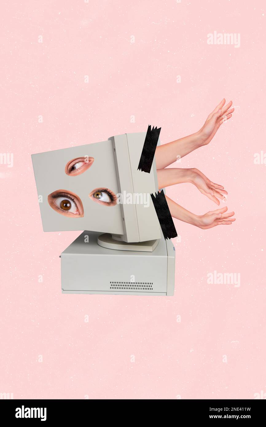 Vertical artwork composite collage of cyberbullying addiction internet ...